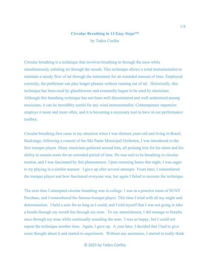 Circular Breathing in 13 Easy Steps™ by Tadeu Coelho – Tadeu Coelho