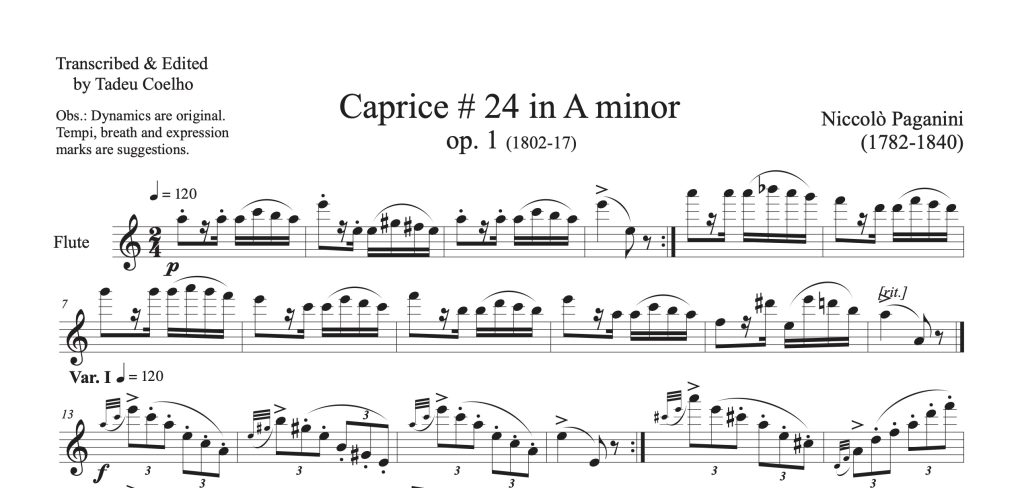 Paganini Caprice no.24 , for Solo Flute Coelho Edition – Tadeu Coelho